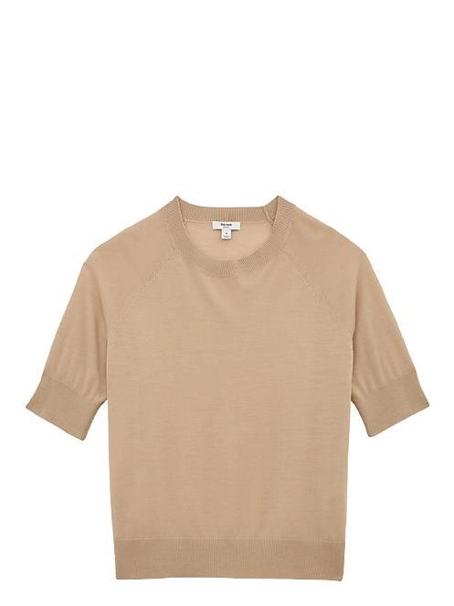 REISS Evelyn Funnel-neck Merino Wool T-shirt - Neutral