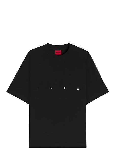 Hugo Brand-print Oversized-fit Cotton-jersey T-shirt - Black