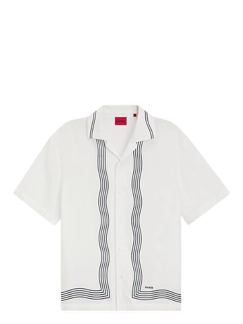 Hugo Oversized Wave-pattern Woven Shirt Xxl - Natural