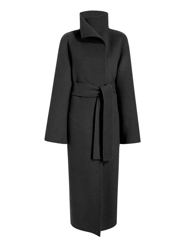 Khaite Romare Wrap Coat In Seasonless Wool - Charcoal