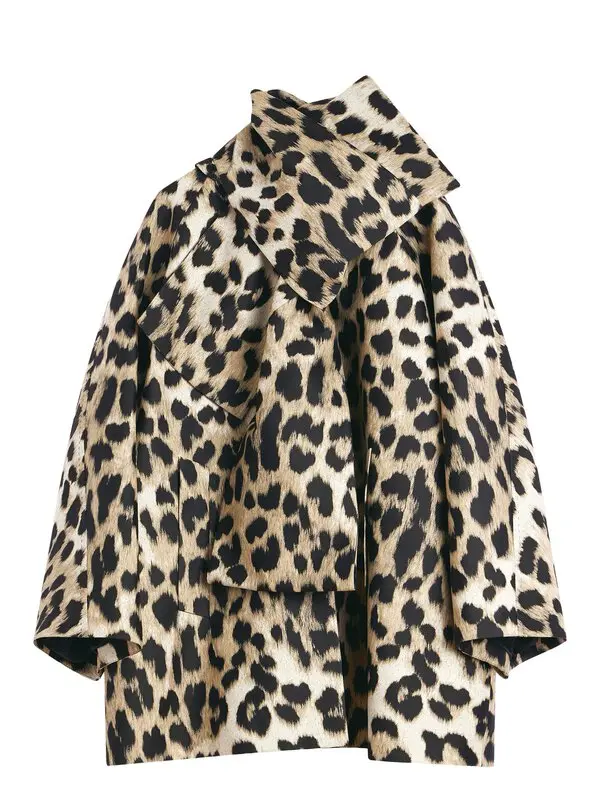 Givenchy Leopard Print Bow Scarf Short Coat - Animal