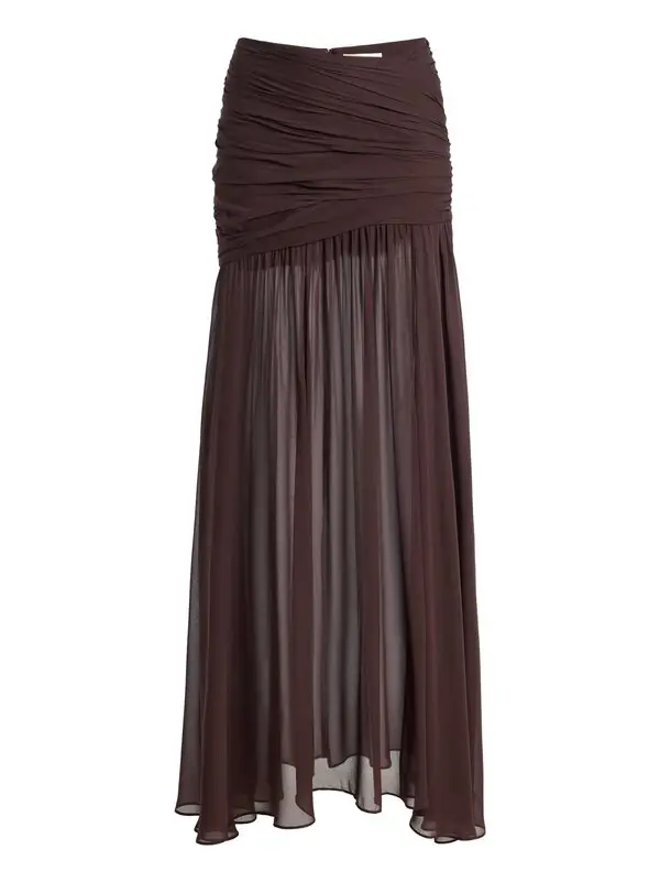 DE LA VALI Amaya Chiffon Maxi Skirt - Brown