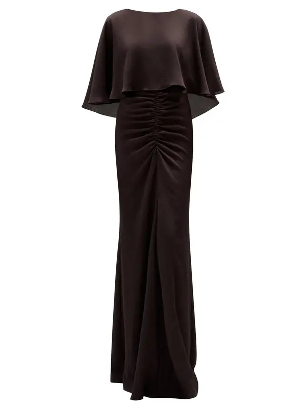 Amsale Hammered Satin Cape Gown - Brown