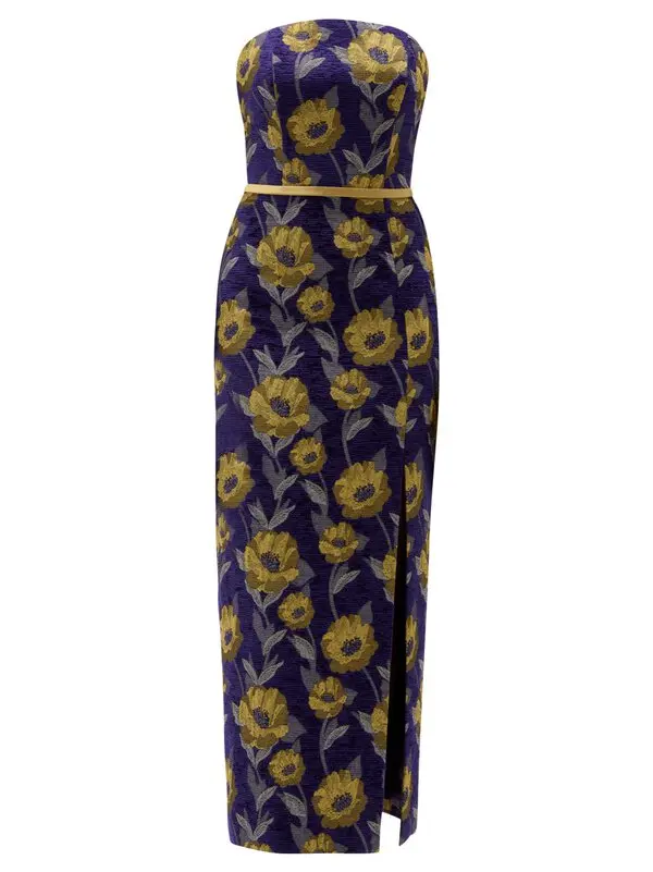 Amsale Strapless Floral Brocade Column Dress - Multi