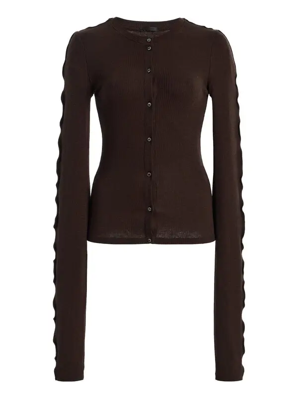 BIRROT Slim-fit Button-front Cardigan With Textured Sleeves - Brown