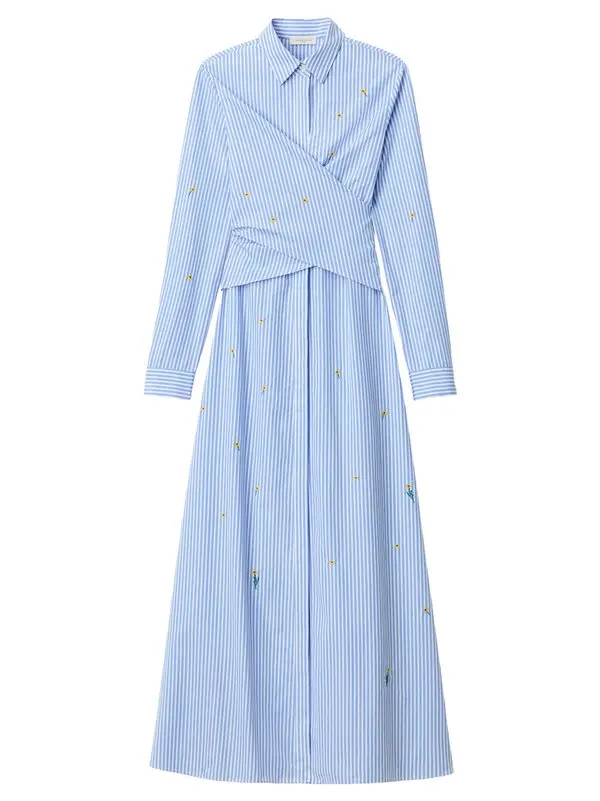 Lafayette 148 New York Embroidered Cotton Shirt Dress - Blue