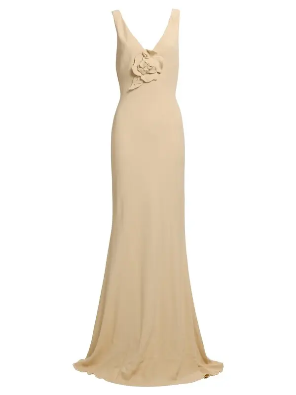 Elie Saab Floral Applique Maxi Dress - Tan