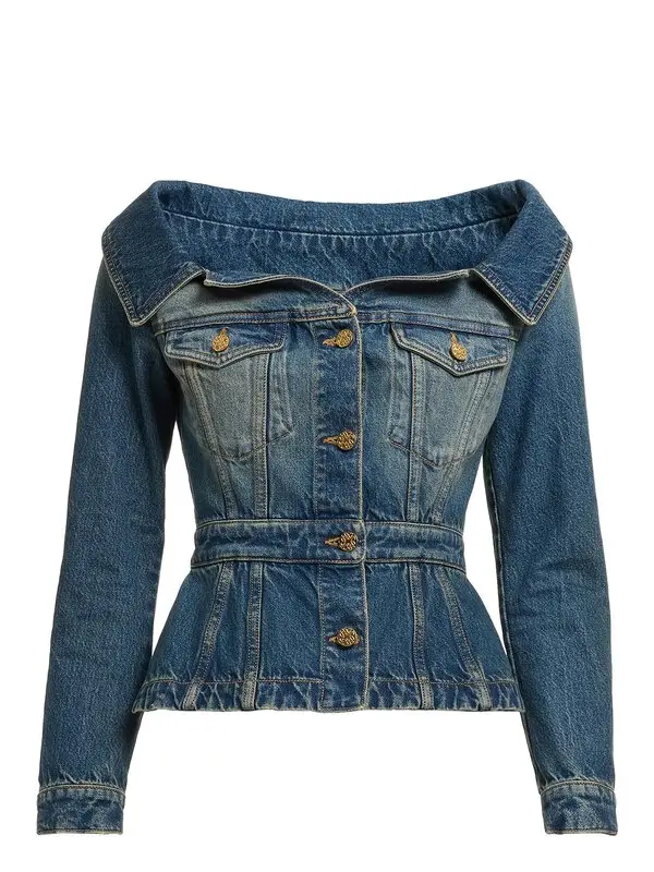 Elie Saab Off-the-shoulder Denim Jacket - Medium Wash