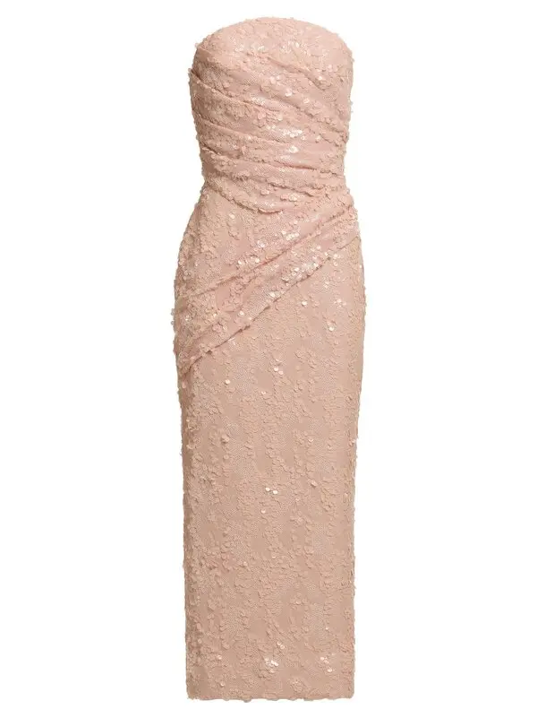 Elie Saab Strapless Sequined Maxi Dress - Light Pink