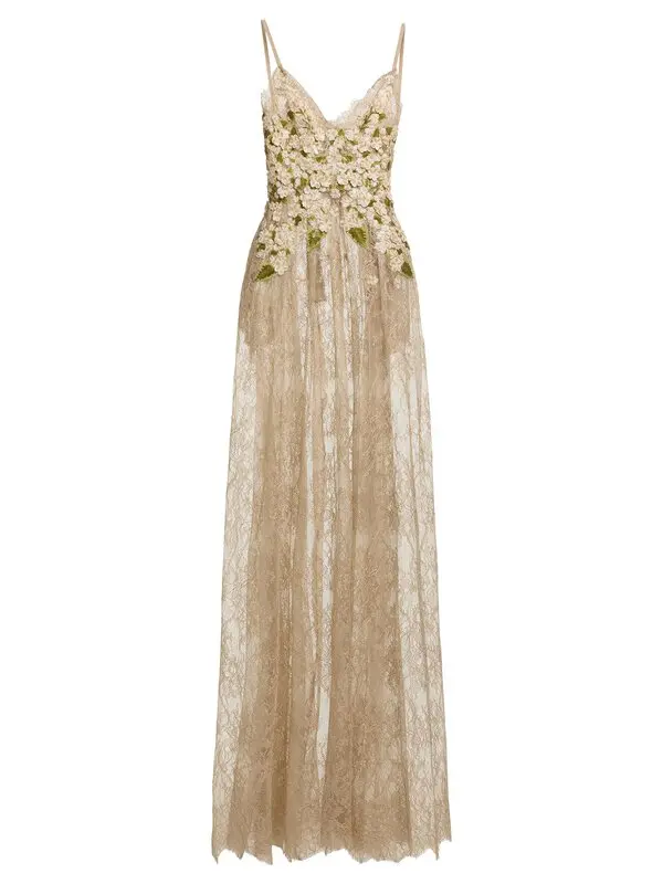 Elie Saab Floral Embellished Lace Maxi Dress - Multi