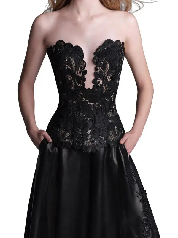 Elie Saab Macrame Lace Strapless Top - Black