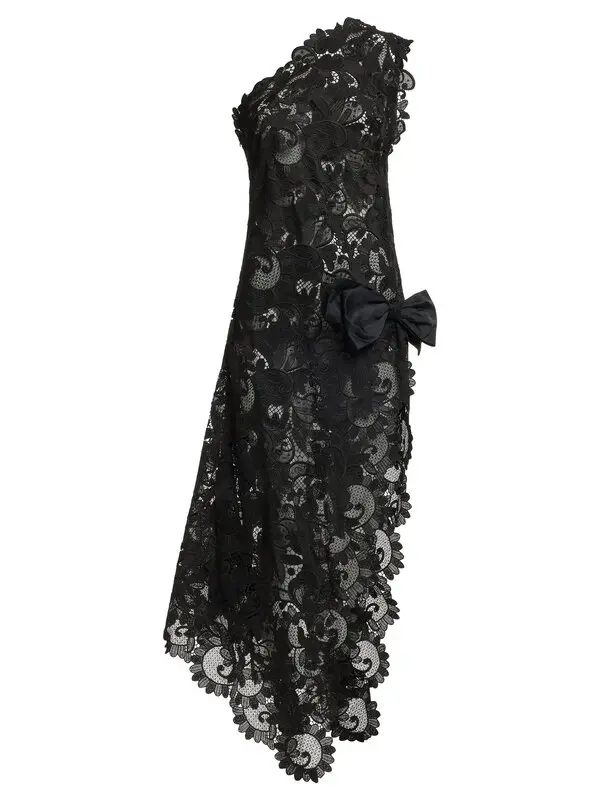 Elie Saab One-shoulder Silk-macrame Lace Midi Dress - Black