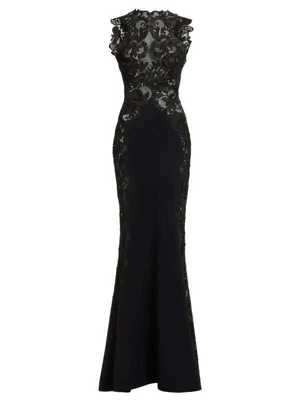 Elie Saab Macrame-lace Paneled Maxi Dress - Black