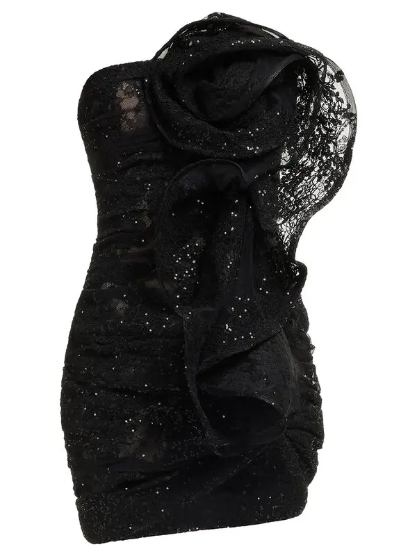 Elie Saab Structural Ruffle Embroidered Mini Dress - Black