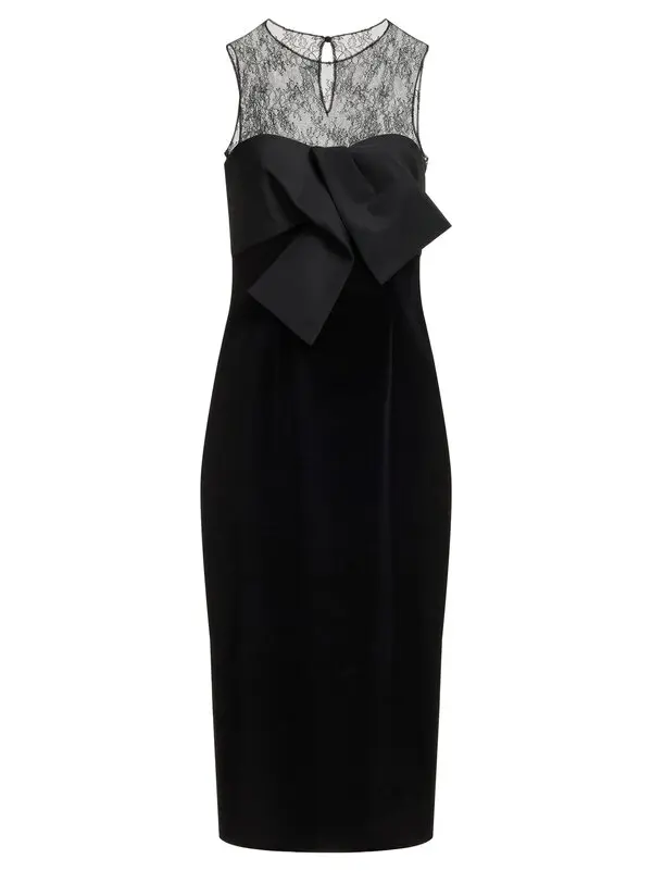 Elie Saab Lace-top Velvet Midi Dress - Black
