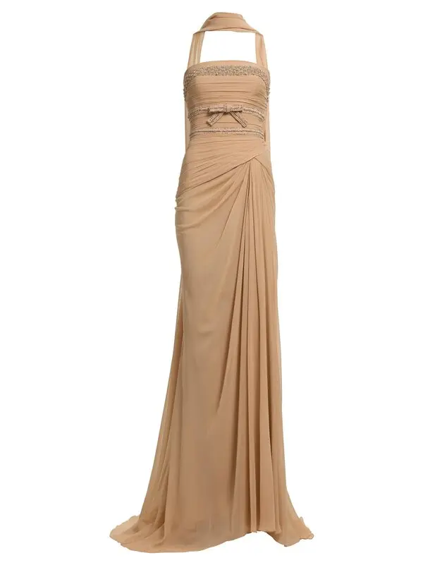 Elie Saab Embellished Silk-blend Maxi Dress - Tan