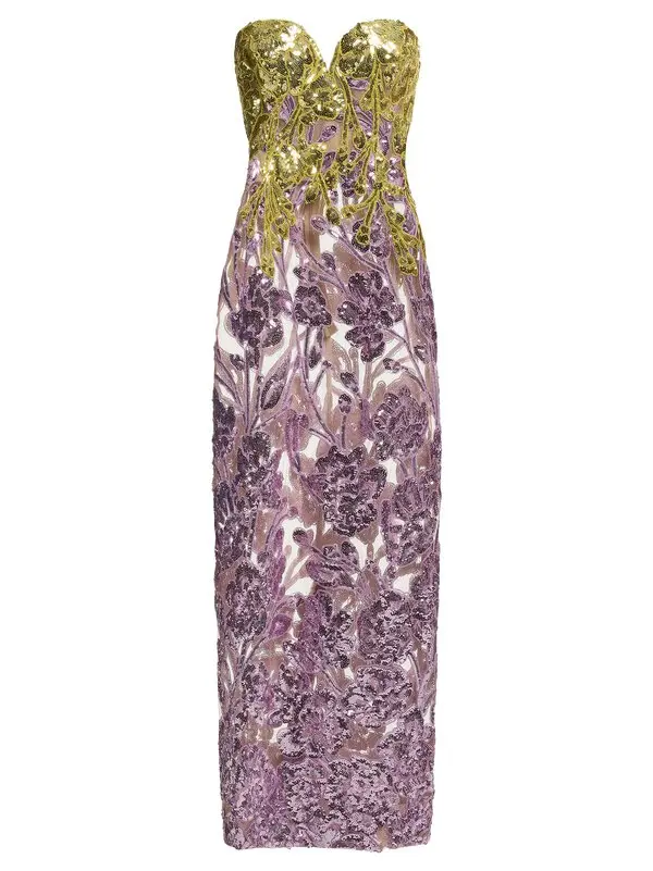 Elie Saab Strapless Sequined Embroidered Maxi Gown - Multi