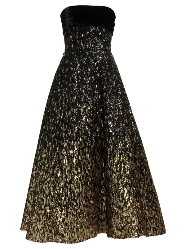 Elie Saab Sequined Strapless Velvet Maxi Dress - Black