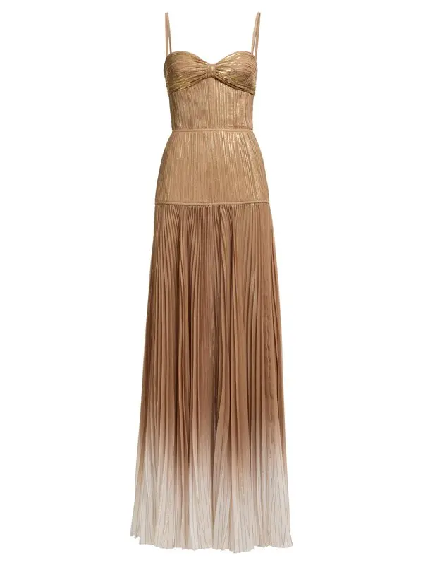 Elie Saab Pleated Ombre Maxi Dress - Tan