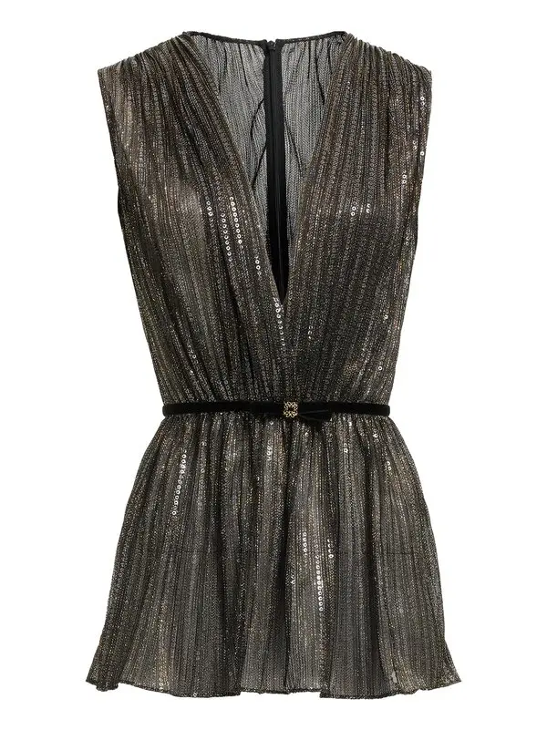 Elie Saab Deep V-neck Lurex Top - Metallic