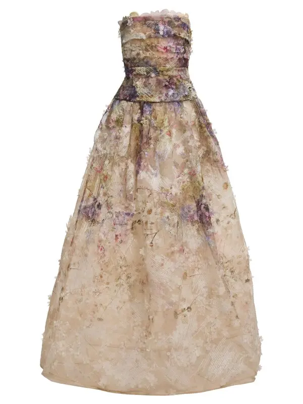 Elie Saab Floral Embellished Strapless Maxi Dress - Multi