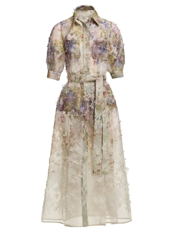 Elie Saab Floral Embellished Button-front Midi Dress - Multi