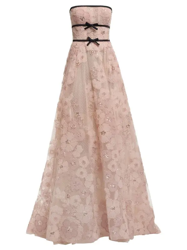 Elie Saab Strapless Floral Embellished Maxi Dress - Pink