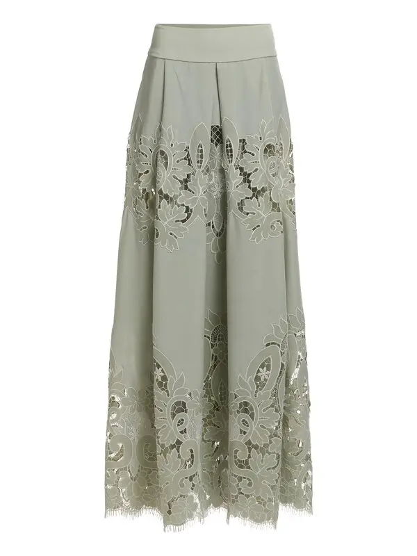 Elie Saab Lace Insert Midi Skirt - Green