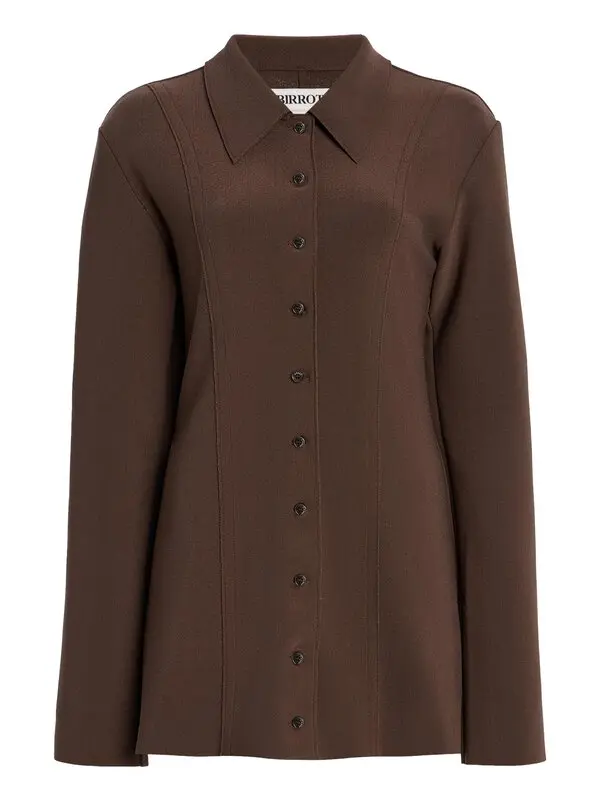 BIRROT Fitted Button-down Crepe Top - Brown