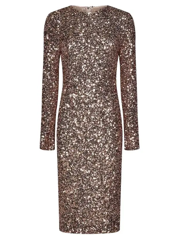 Dolce & Gabbana Sequin Embellished Midi Dress - Brown