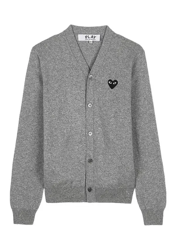Play Comme Des Garcon Logo Patch V-neck Cardigan - Light Gray