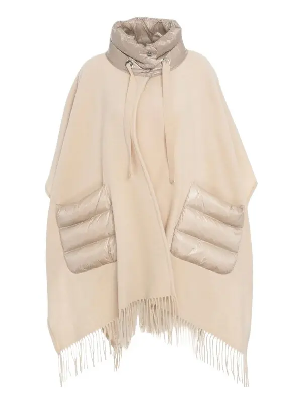 Herno Drawstring High Collar Cape With Quilted Detailing - Nude
