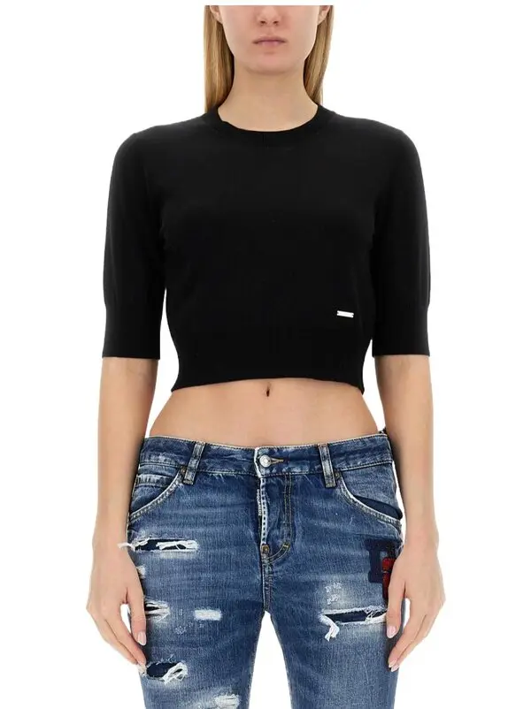 Dsquared2 Logo-appliqué Crewneck Knitted Jumper - Black