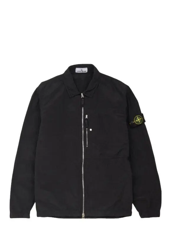 Stone Island Logo Patch Zip-up Overshirt - Black