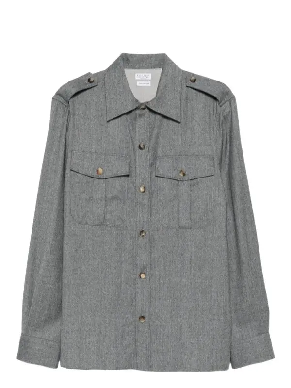 Brunello Cucinelli Epaulette-detail Chest-pocket Shirt - Gray