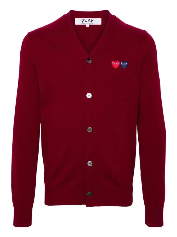 Play Comme Des Garcon Heart-patch Wool Cardigan - Red