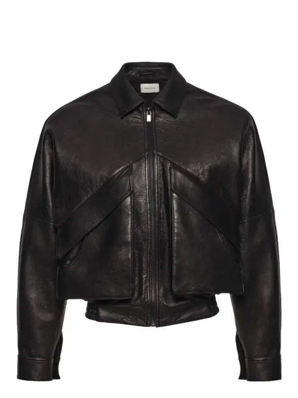 Magda Butrym Classic Collar Leather Bomber Jacket - Black