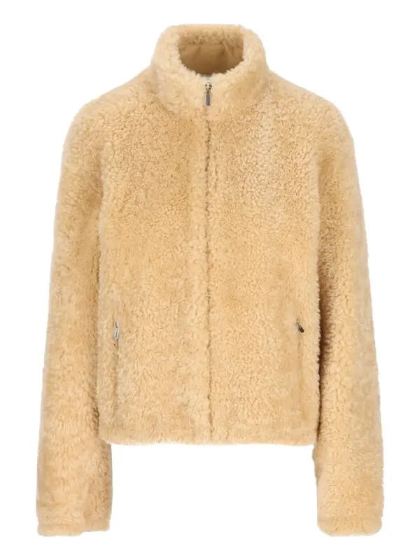 Miu Miu Shearling Zip-up Jacket - Beige