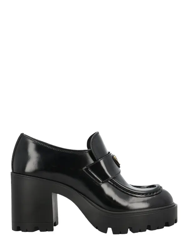 Prada Round-toe High-heeled Loafers - Black