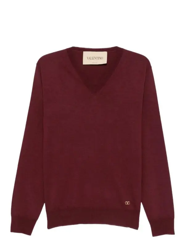 Valentino Garavani V-neck Logo Plaque Sweater - Brown