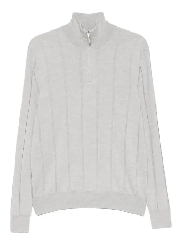 Canali Ribbed-knit Quarter-zip Sweater - White