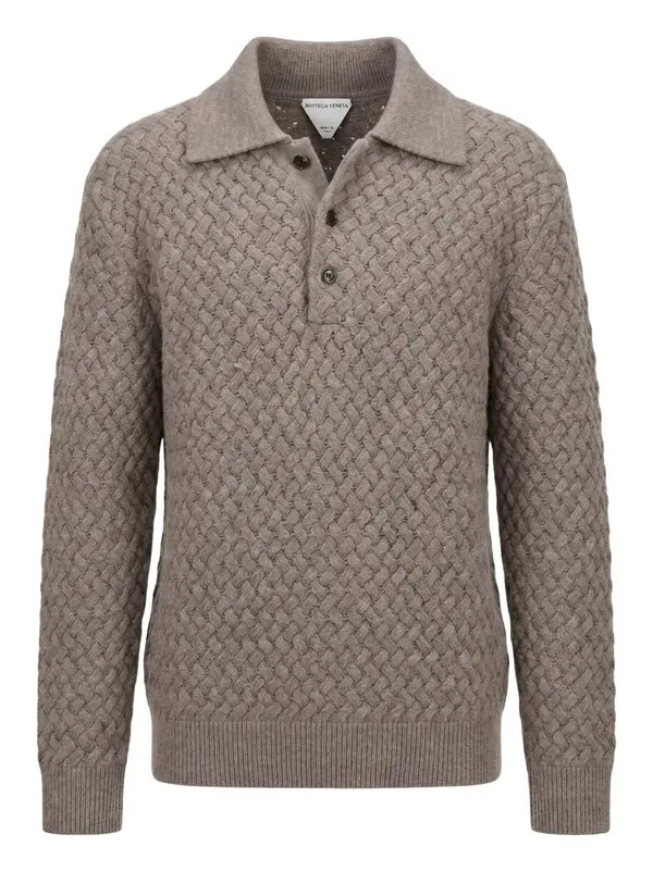 Bottega Veneta Intrecciato Knitted Polo Sweater - Grey