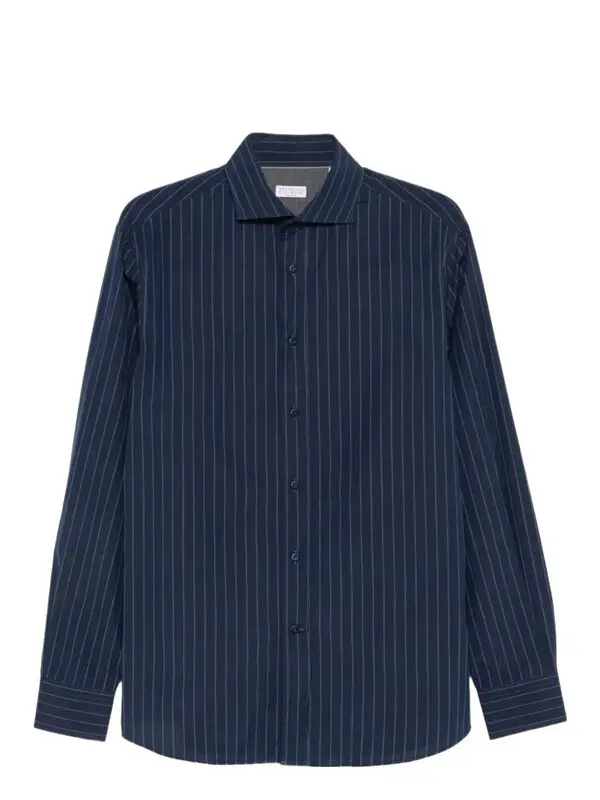 Brunello Cucinelli Pinstripe-print Long-sleeve Shirt - Black