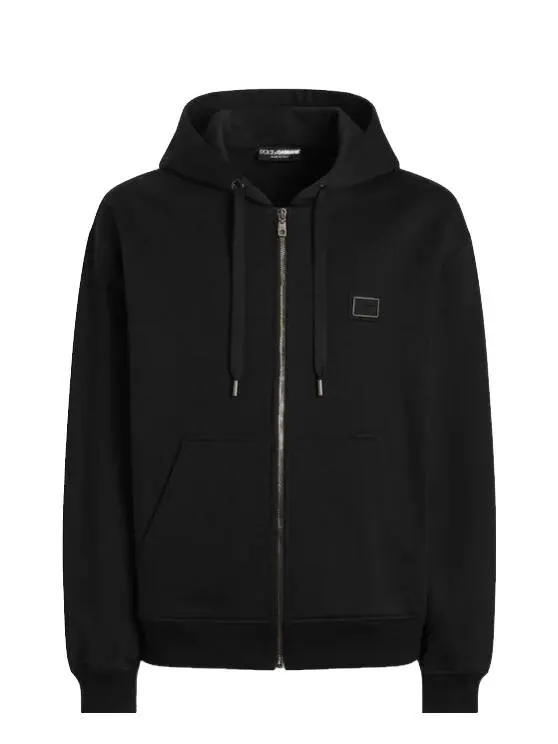 Dolce & Gabbana Cotton Zip-up Hoodie With Logo Plate - Black