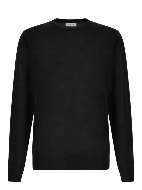 Canali Crew Neck Wool Sweater - Black