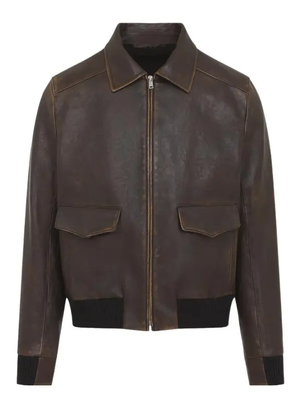 Prada Zip-front Leather Jacket - Reddish Brown