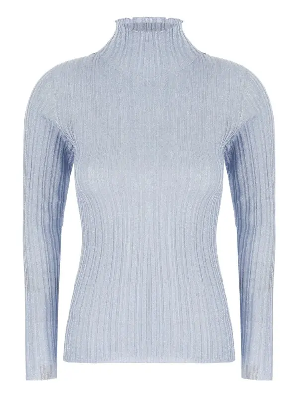 Fabiana Filippi Ribbed Lurex Turtleneck Knit Top - Blue