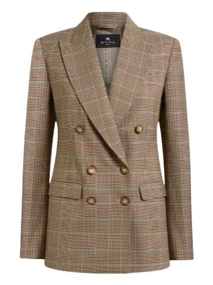 Etro Double-breasted Prince Of Wales Motif Stretch-wool Jacket - Light Brown