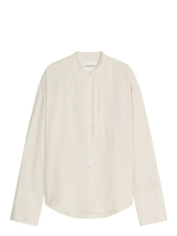 Closed Pleated Bib-front Shirt - Cream