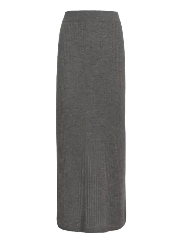 Malo Ribbed Cashmere Silk Skirt - Rock Grey